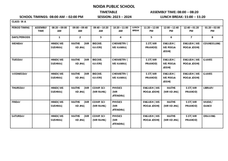 Time Table Ix-A | PDF