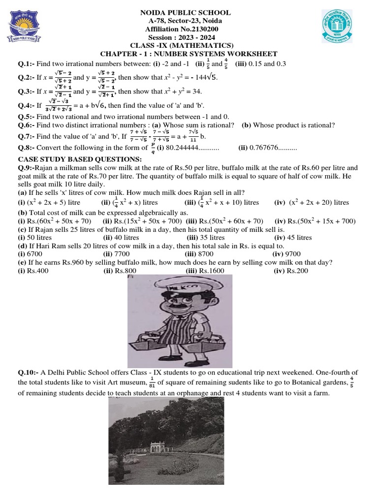 Class 9 Maths Chapter 1 Worksheet | PDF