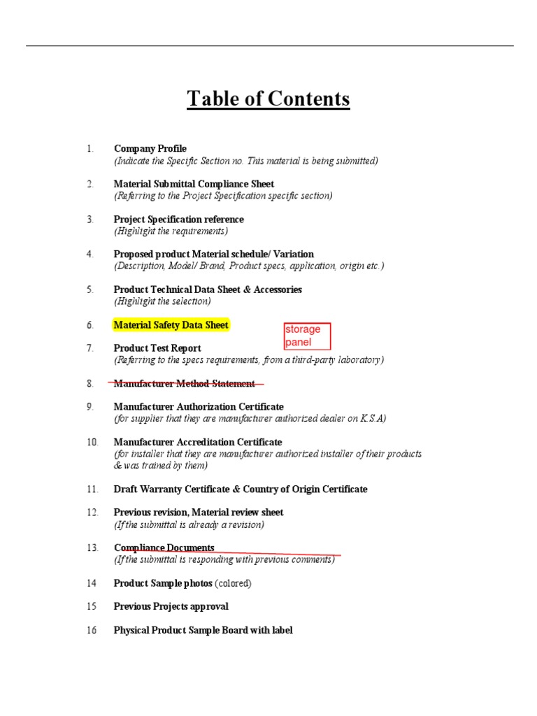 Material Submittal Requirements Table | PDF