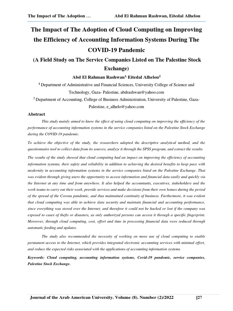 The Impact of The Adoption of Cloud Computing On Improving The Efficiency of Accounting ...