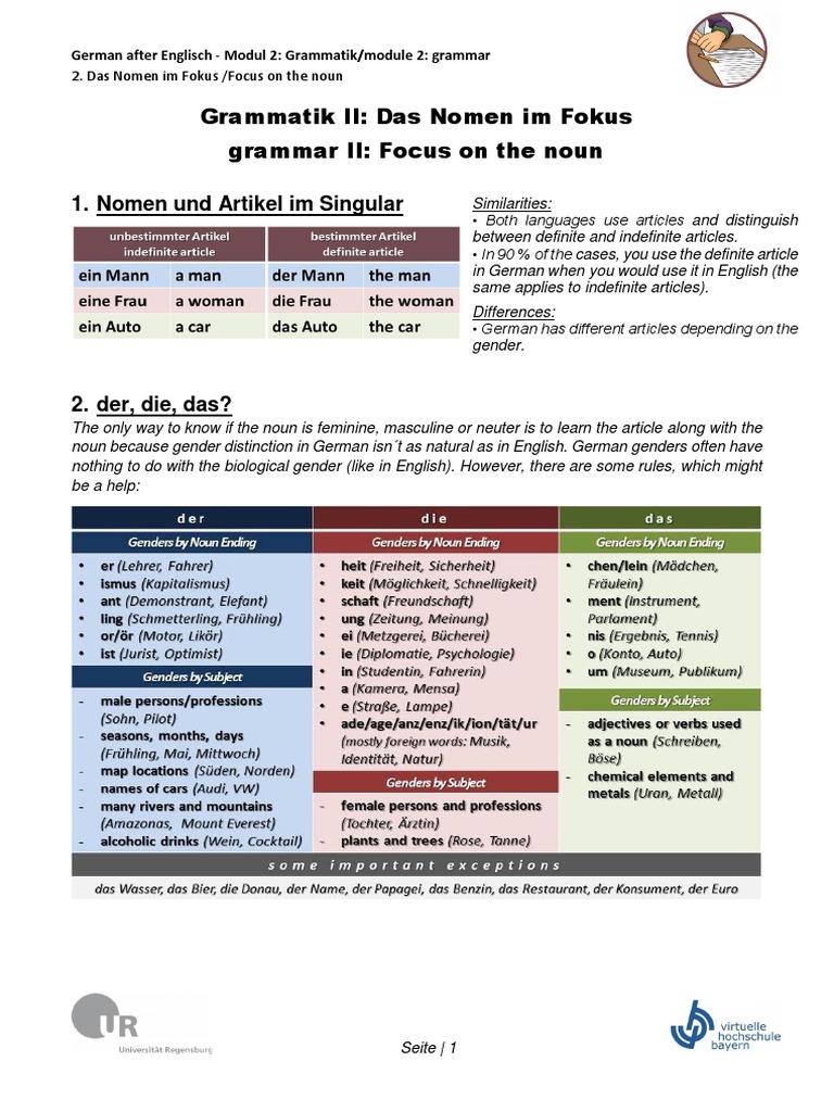 German Noun Declension Guide | PDF | Grammatical Gender | Plural