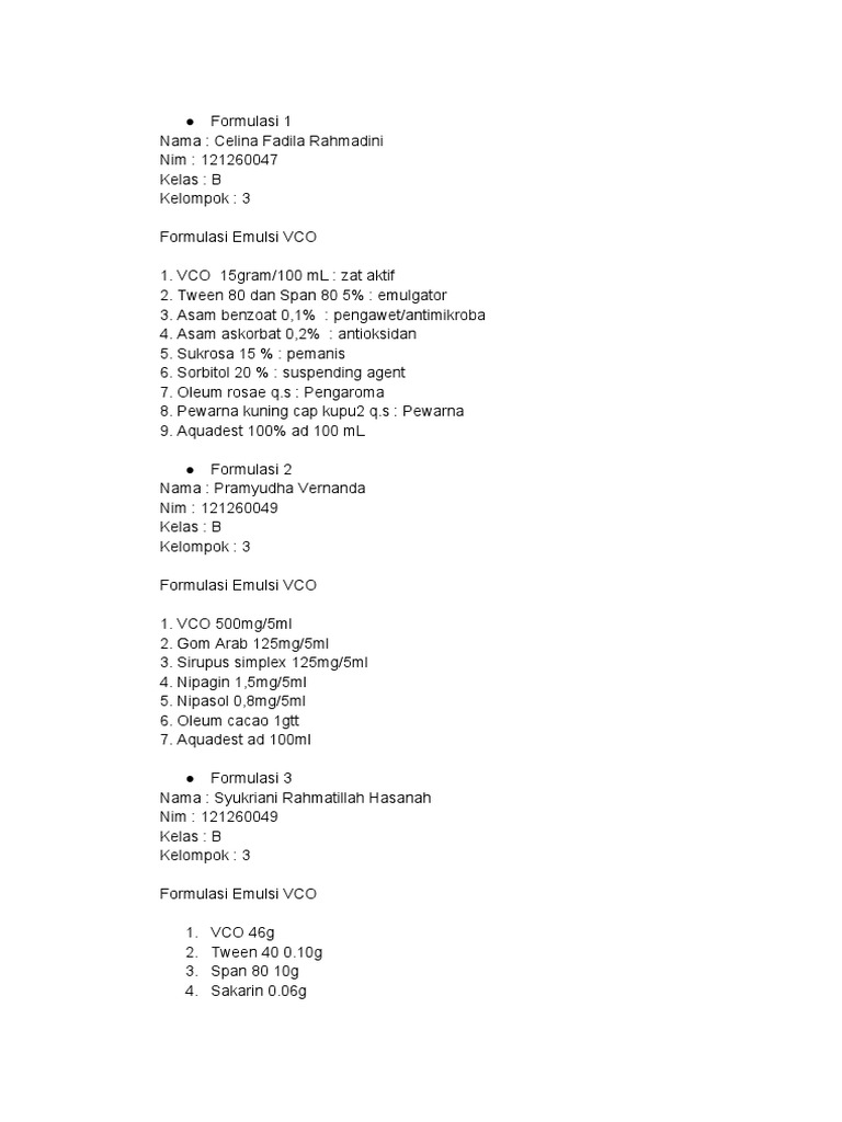 Formulasi Emulsi VCO Beragam Metode | PDF | Memasak, Makanan, & Anggur