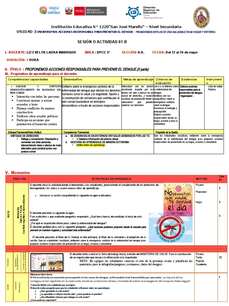 Sesion 5to DPCC - Dengue 2 | PDF | Aprendizaje Sesion 5to DPCC - Dengue 2 | PDF | Aprendizaje