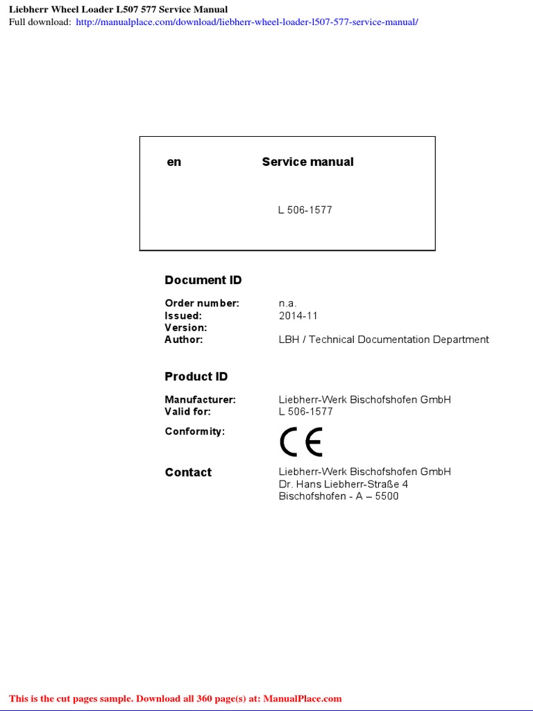 Liebherr Wheel Loader l507 577 Service Manual | PDF | Diesel Fuel | Lubricant
