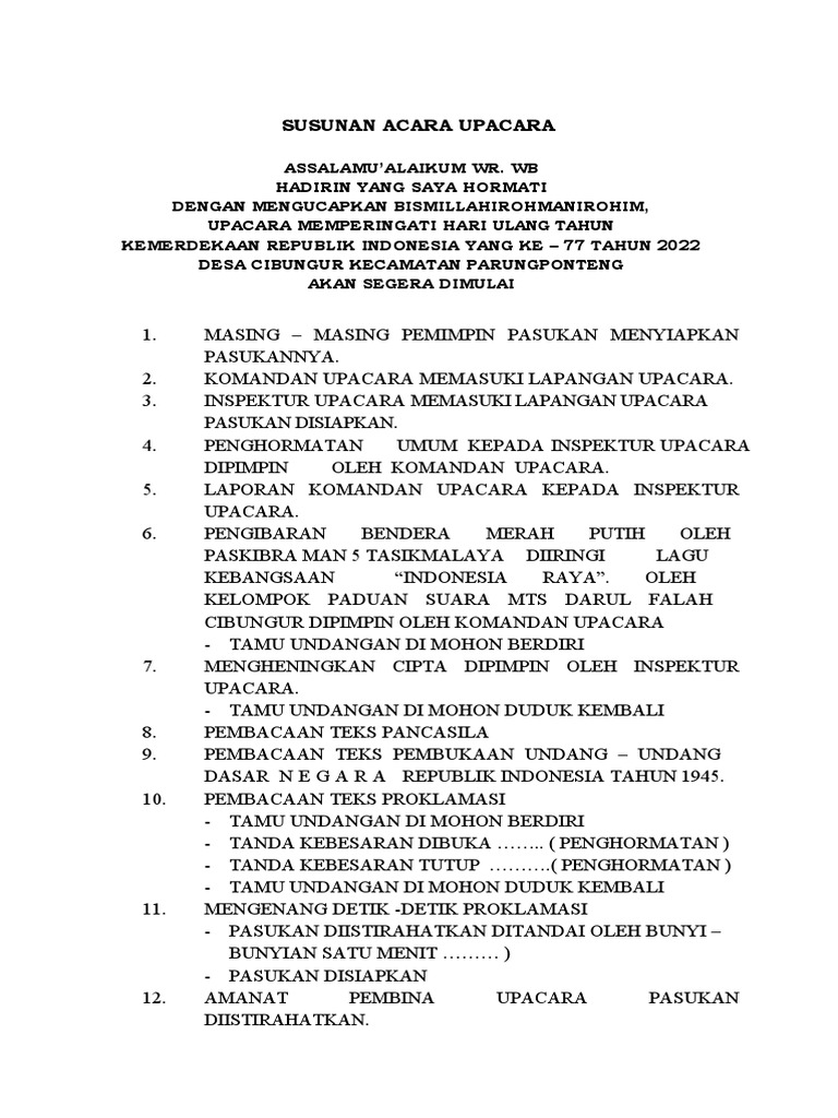 Susunan Acara Upacara 17 Agustus Pdf