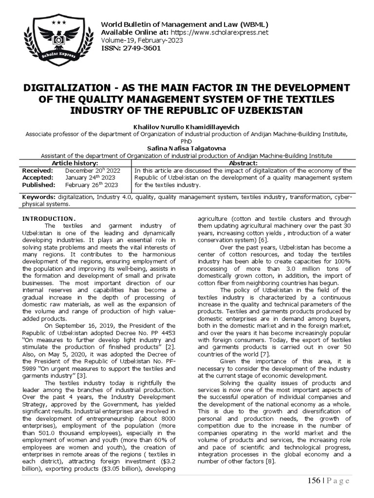 Digitalización Como Mejora en Sistemas Textiles en Uzbekistan 2263-Article Text-4209-1-10 ...