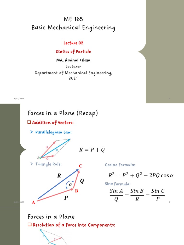 Lecture 2 Statics Of Particle Part 1 Download Free Pdf Force Algebra