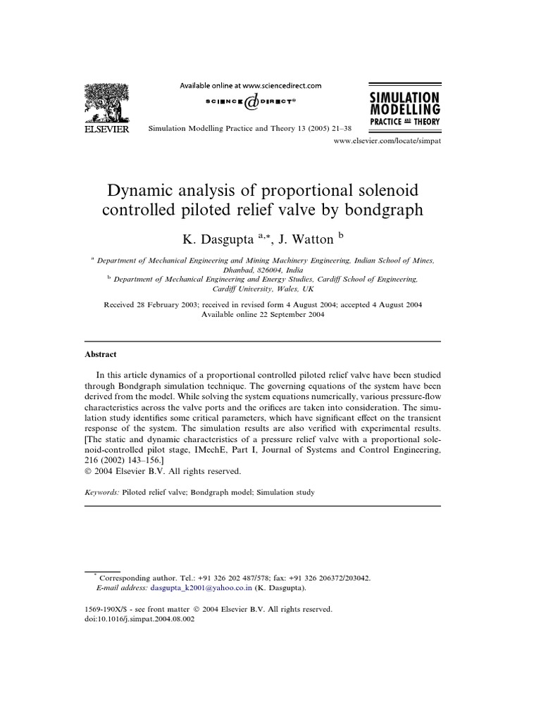 Dynamic Analysis of Proportional Solenoid Controlled Piloted Relief Valve by Bondgraph | PDF