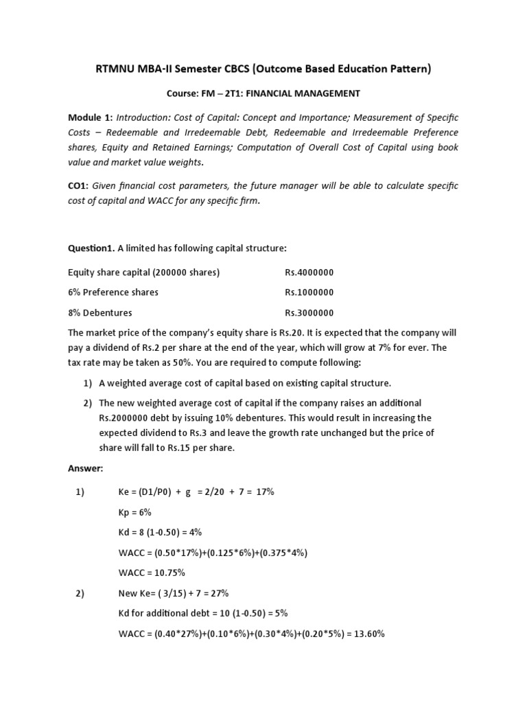 Sem 2 Question Bank (Moderated) - Financial Management | PDF | Net Present Value | Internal Rate ...
