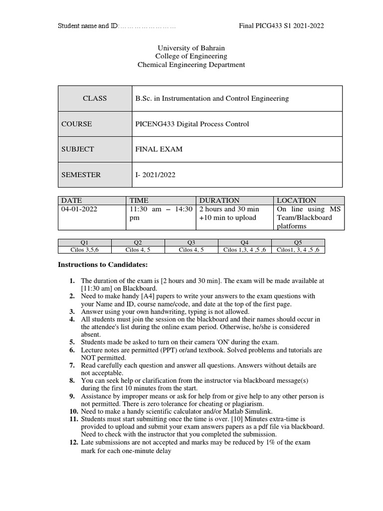 Final 433 S1 21 22 | PDF | Control Theory | Computer Science
