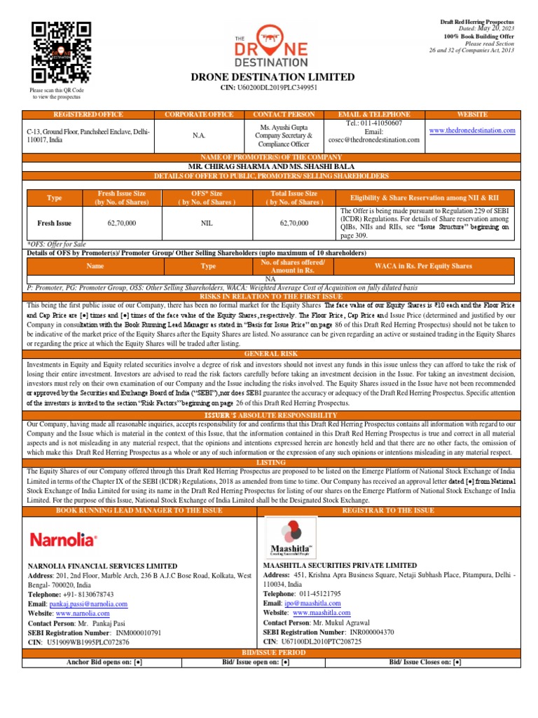 Drone Destination LTD - DRHP | PDF | Stocks | Investing