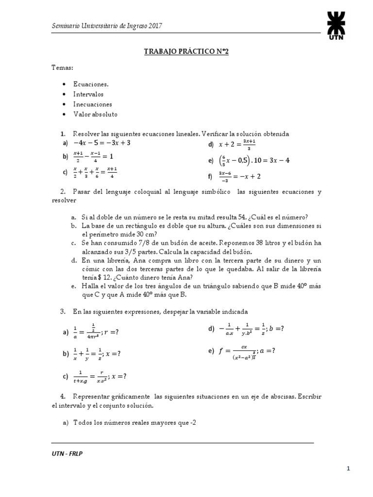 Practica Matematica 2 | PDF | Intervalo (Matemáticas) | Ecuaciones