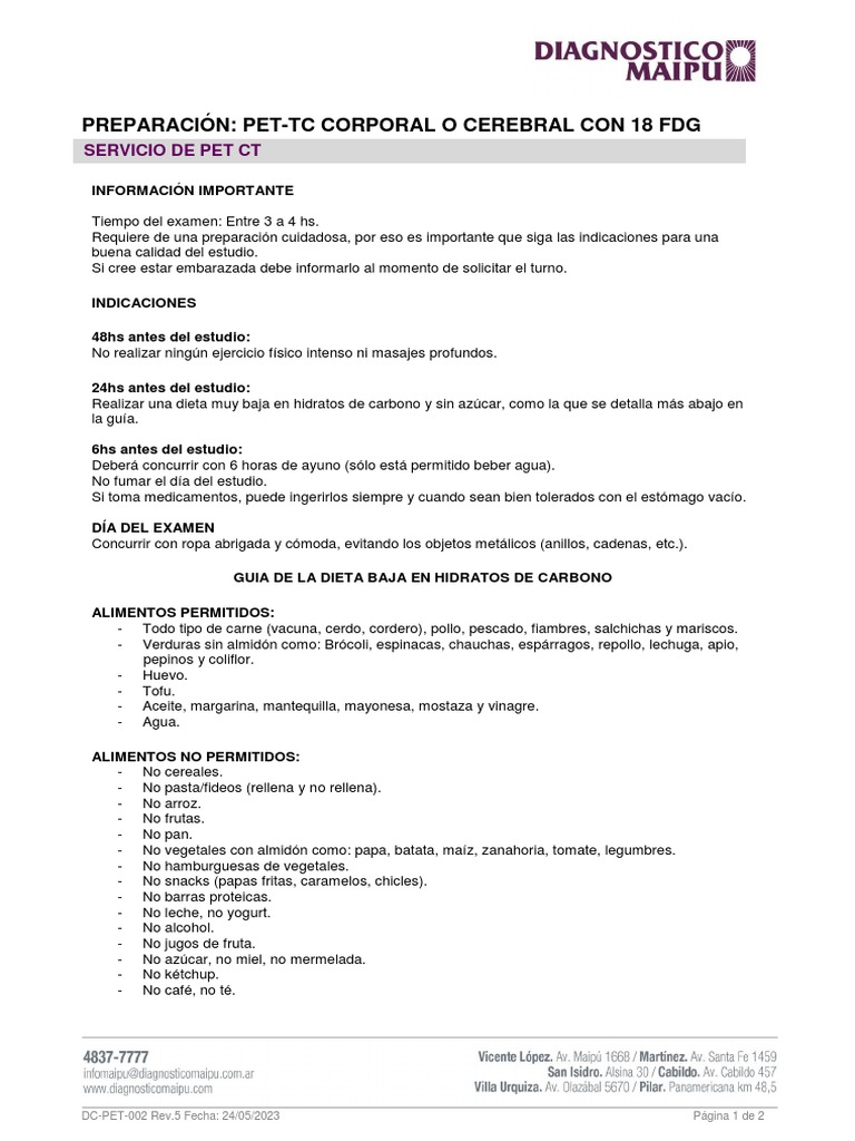 Preparación Pet FDG 18 | PDF | Diabetes | Vegetales