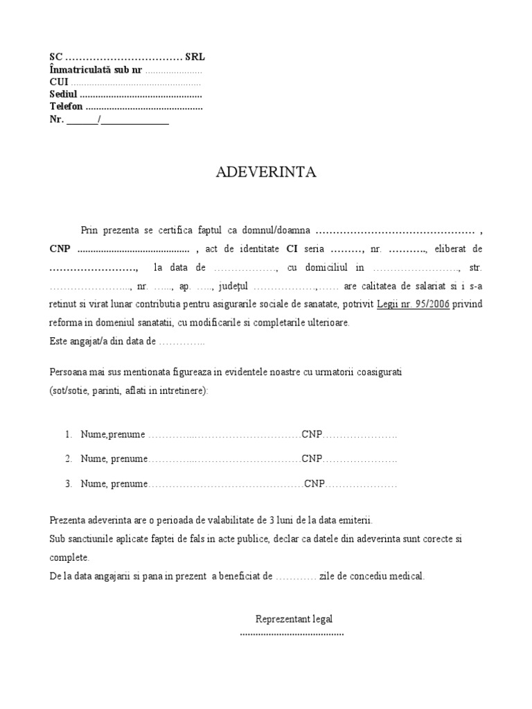 Adeverinta PT Med | PDF