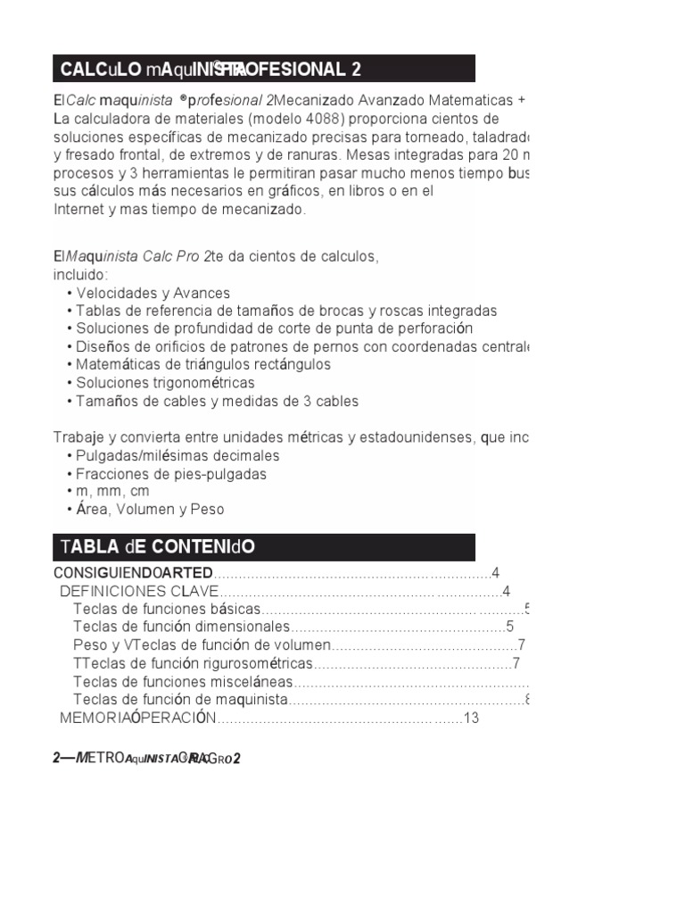 User Manual Calculated Industries Machinist Calc Pro 2 4088 (English ...