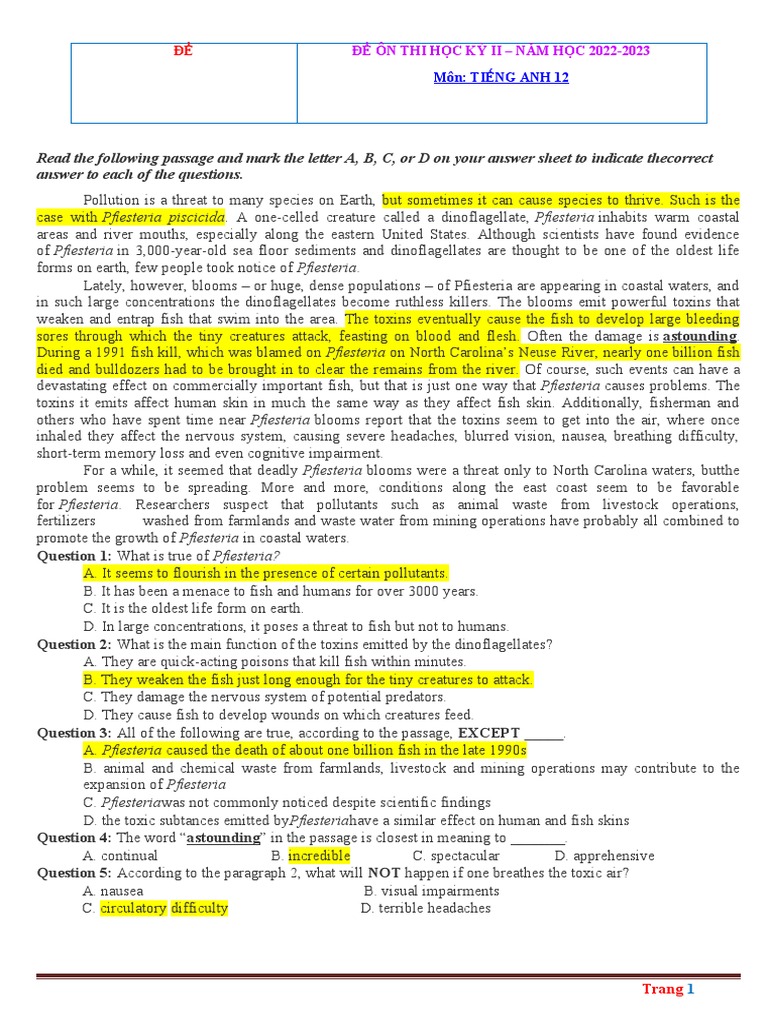 Pfiesteria Threatens Coastal Ecosystems | PDF | United Nations ...