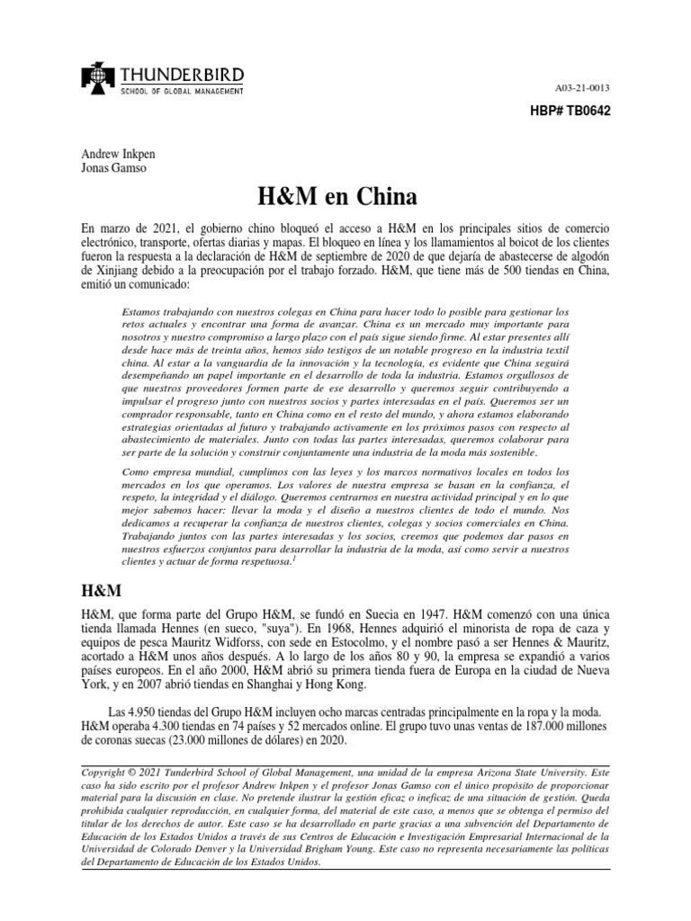 Caso. H&M in China | PDF
