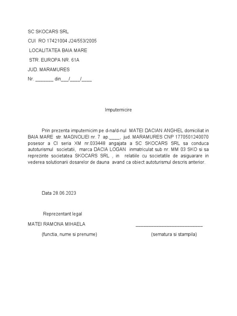 Imputernicire SC Dauna | PDF