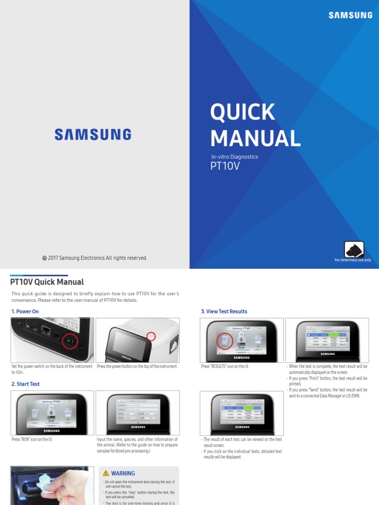 PT10V Quick Manual for Veterinary Use | PDF | Blood | Blood Plasma