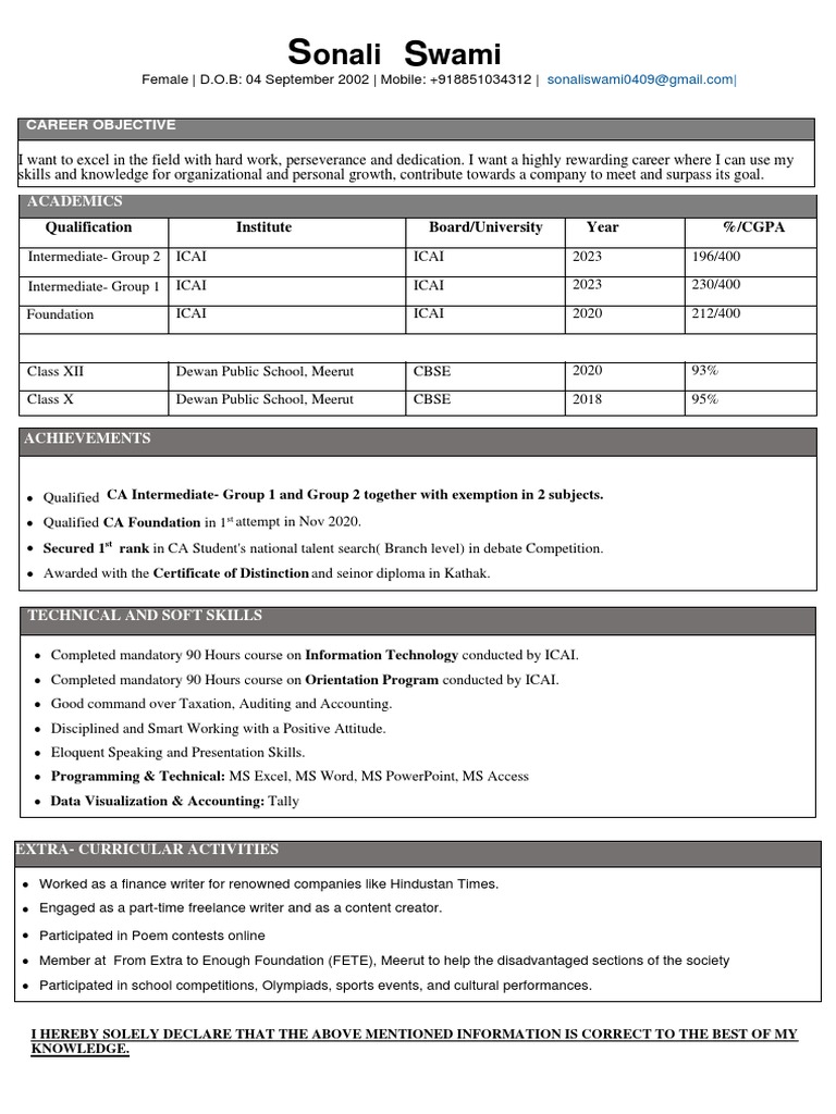 Resume Sonali Swami | PDF