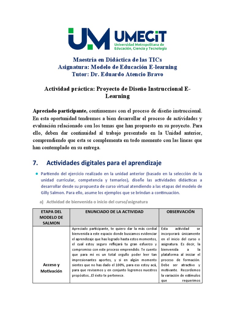 Fase II de Planificacion de Disen o Instruccional E-Learning | PDF | Aprendizaje | Diseño ...
