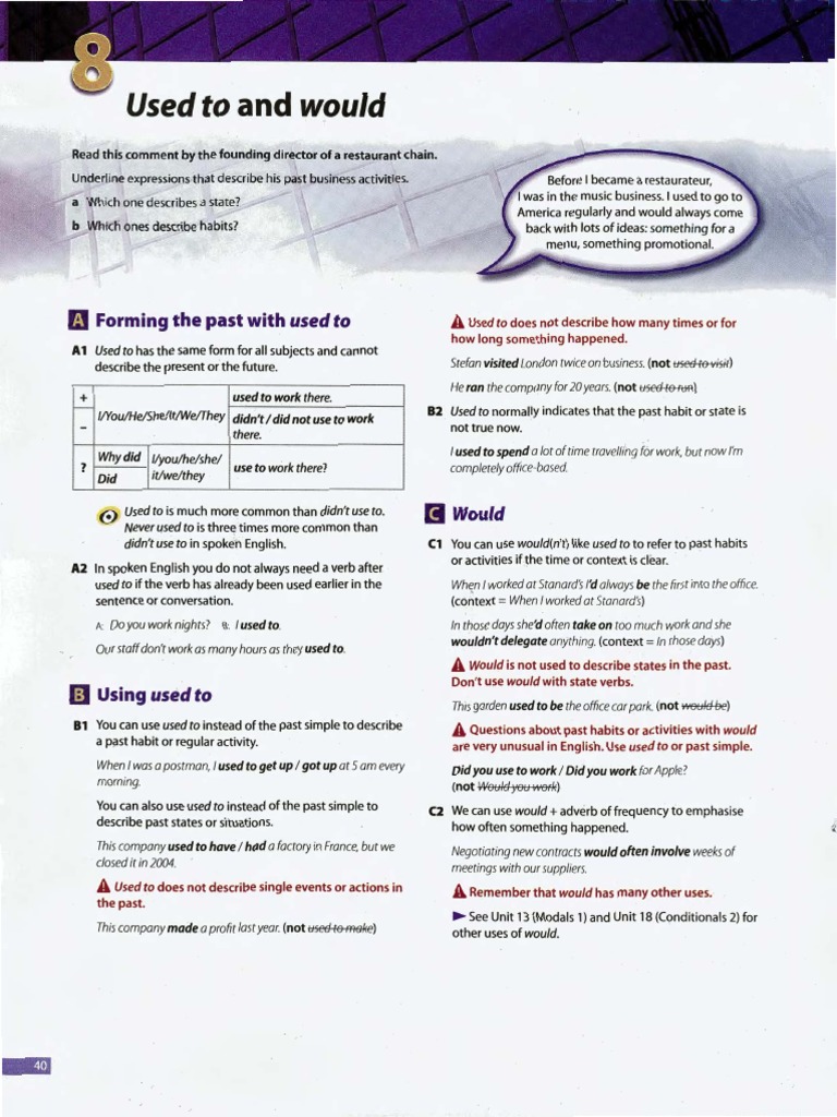 Grammar For Business Used To - Would | PDF | Language Arts & Discipline