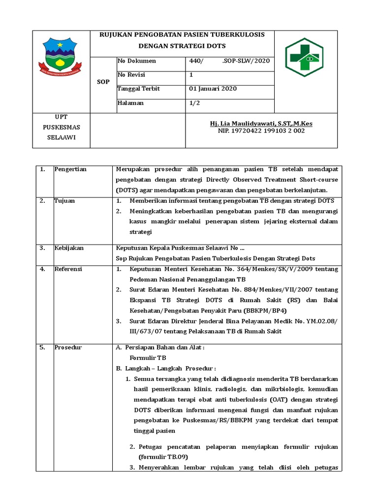 Sop Rujukan Pengobatan Pasien Tuberkulosis Dengan Strategi Dots | PDF