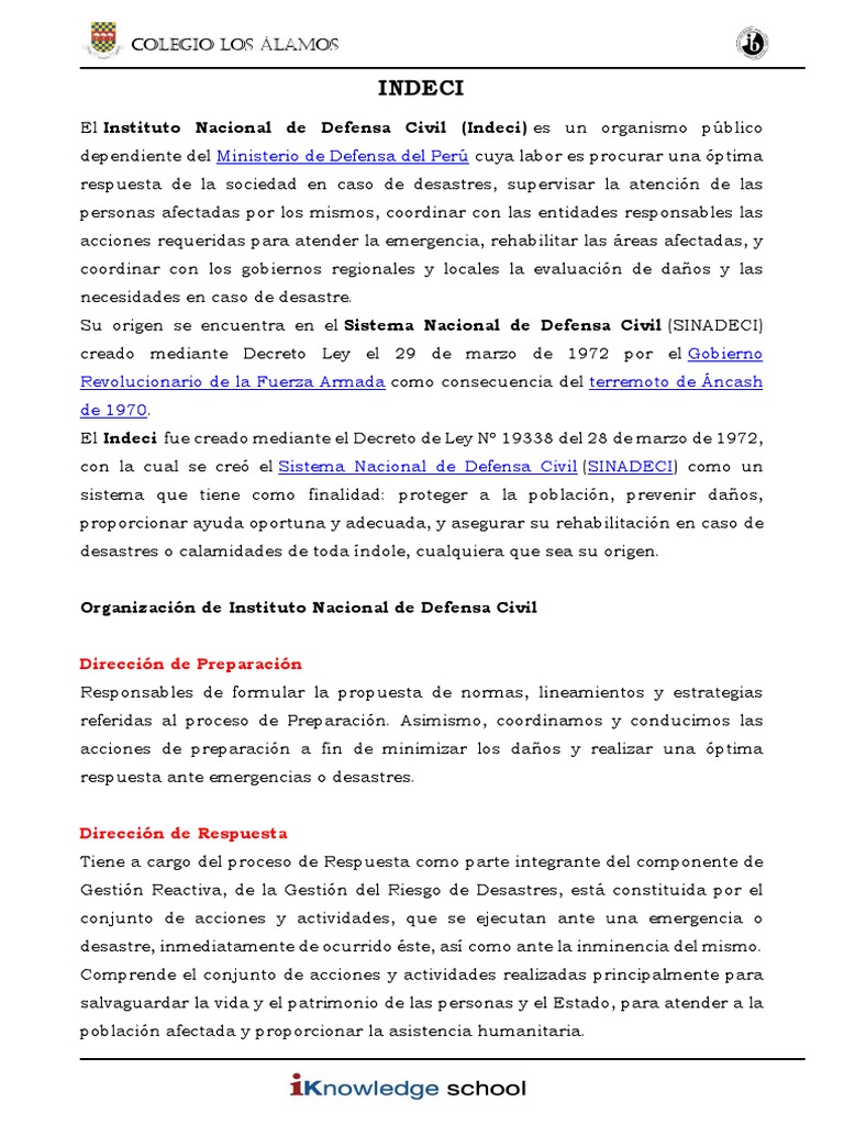 INDECI | PDF | Defensa Civil | Reducción de Desastres