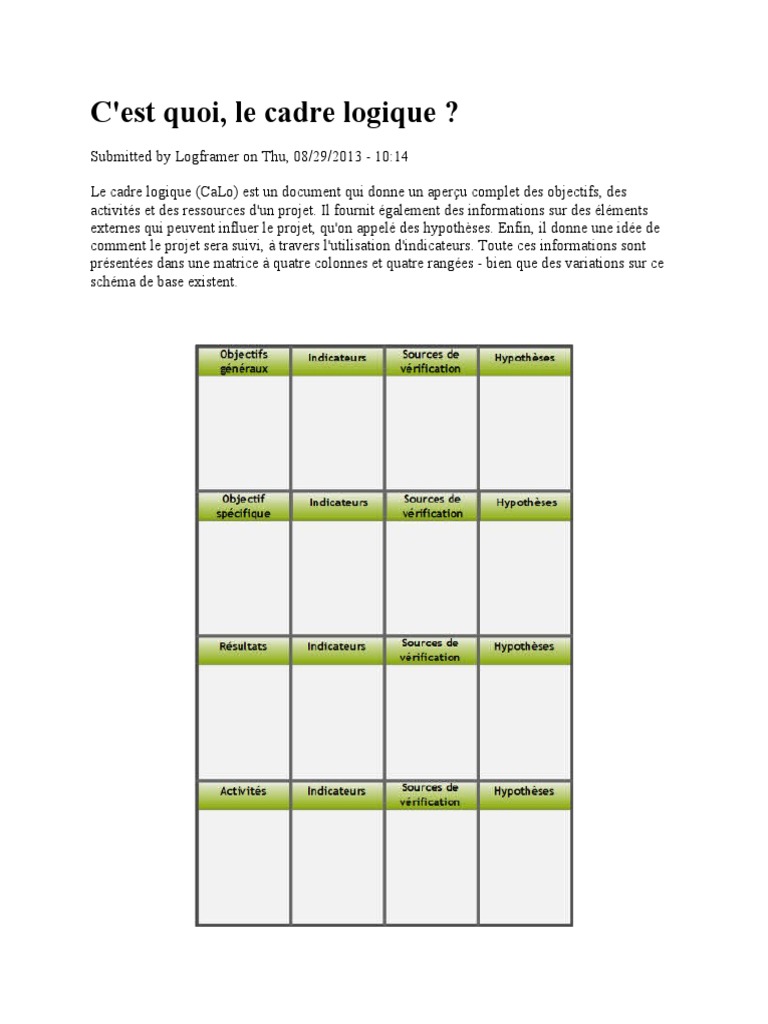 La Matrice Du Cadre Logique | PDF