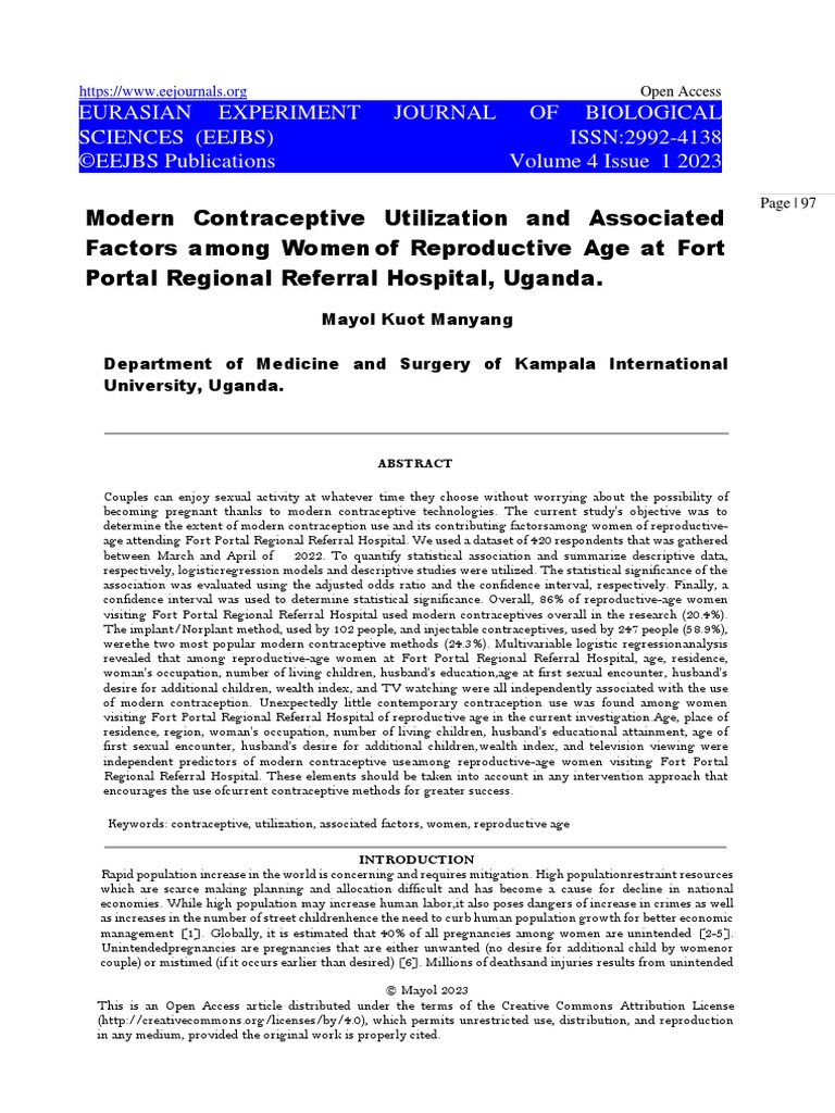 Modern Contraceptive Utilization And Associated Factors Among Women Of