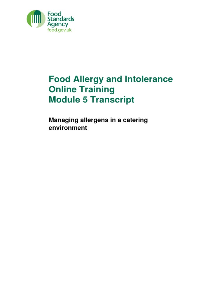 Food Allergy and Intolerance Online Training Module 5 Transcript | Download Free PDF | Food ...