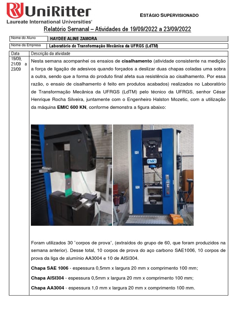 Relatขrio Semanal de Est Gio Supervisionado - Semana 5 | PDF | Tecnologia e Engenharia