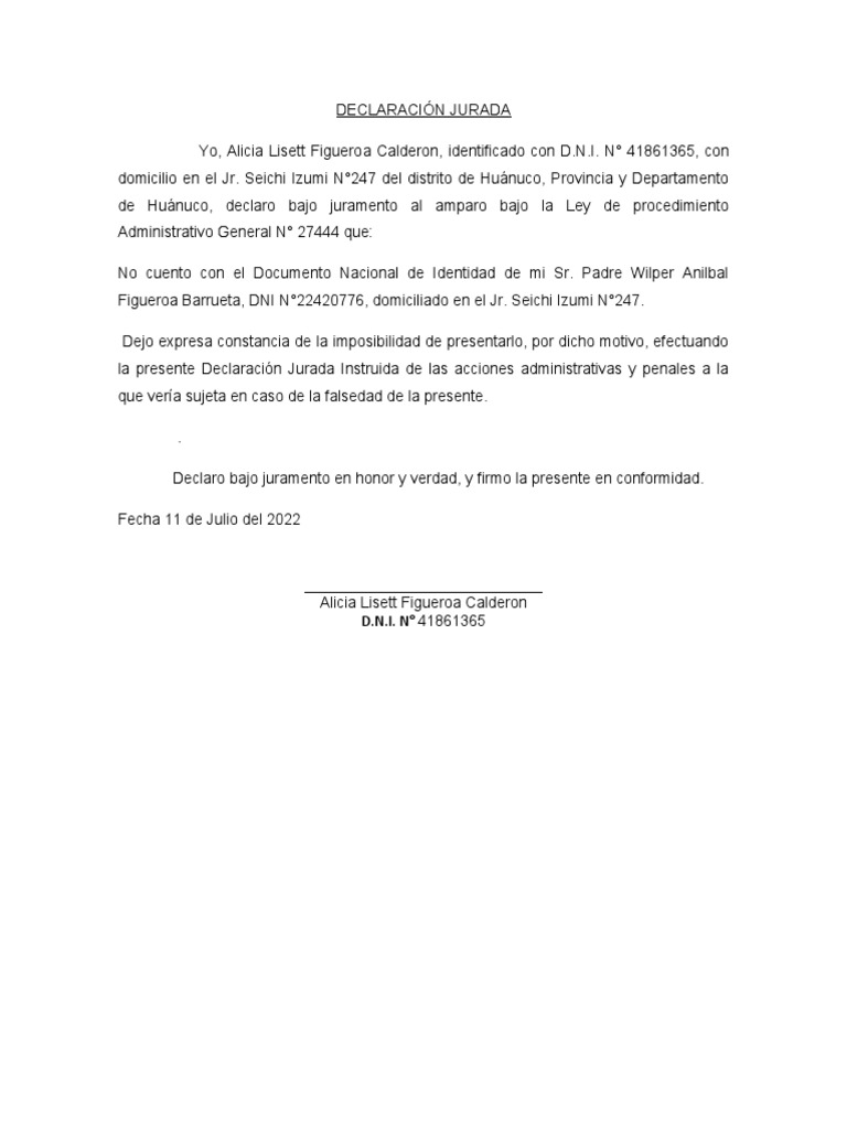 Declaración Jurada Simple | PDF