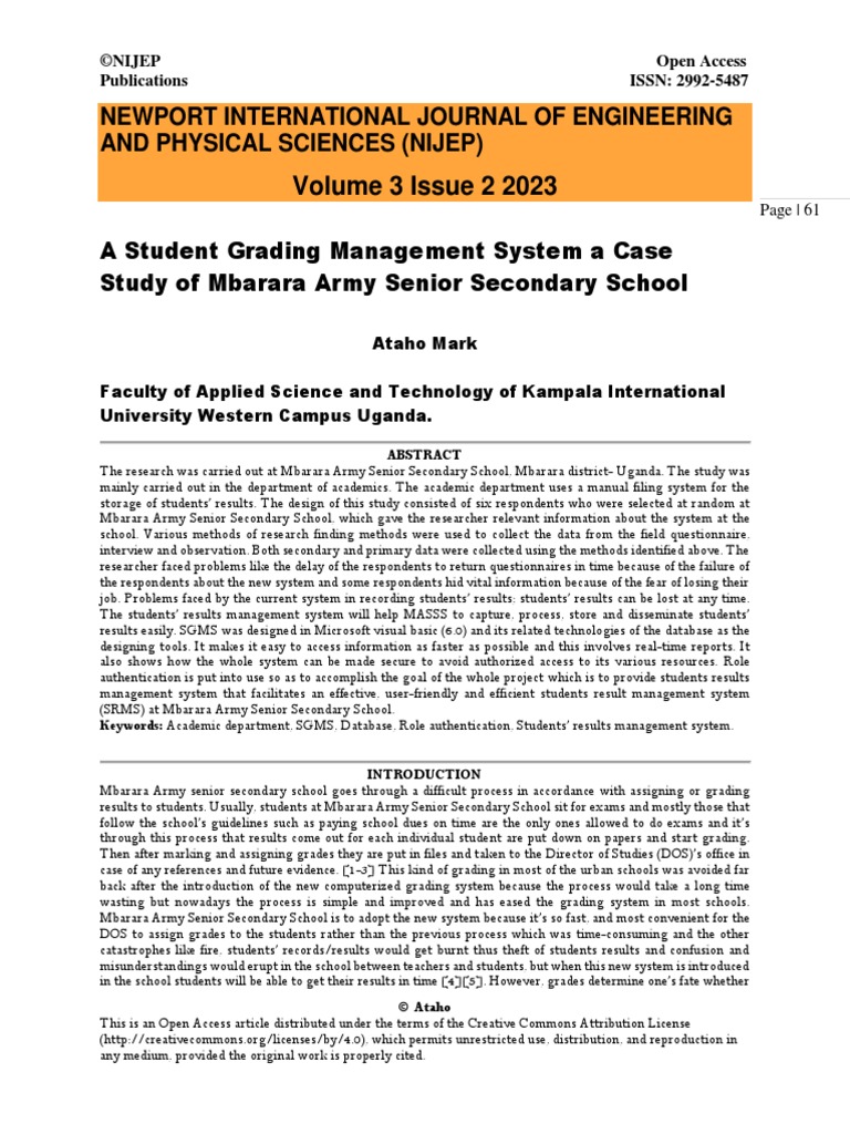 A Student Grading Management System A Case Study of Mbarara Army Senior ...