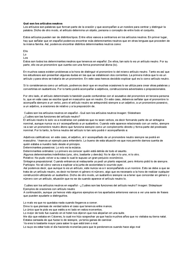 Artículos Neutros | PDF | Adjetivo | Pronombre
