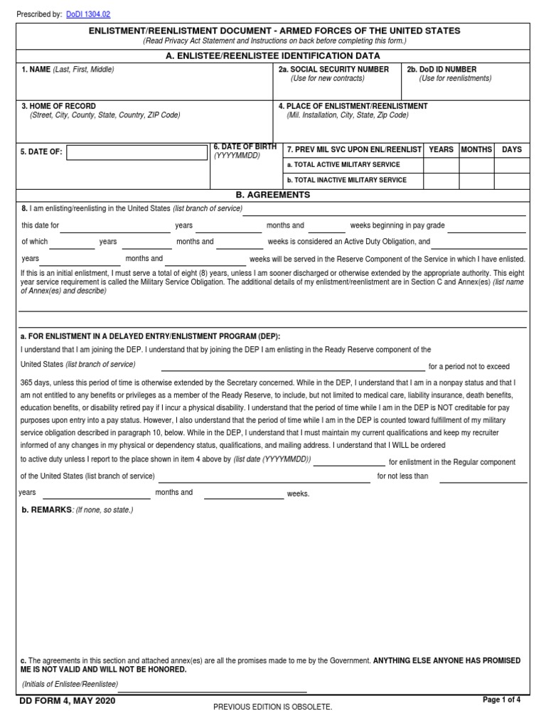 DD Form 4 ENLISTMENT REENLISTMENT DOCUMENT | PDF