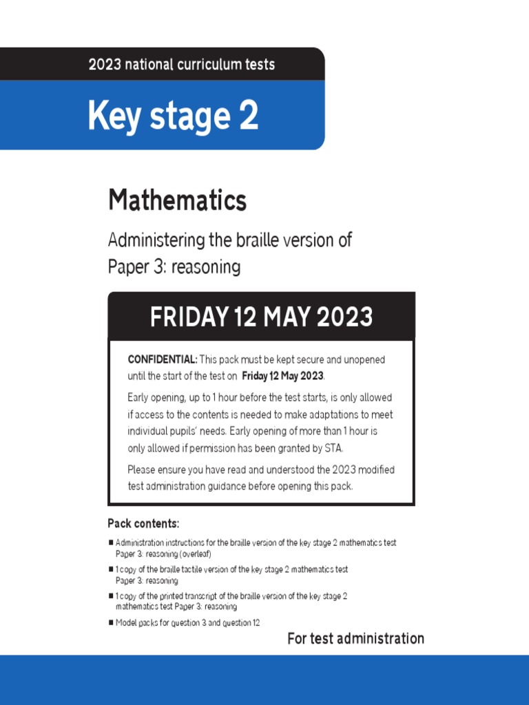 2023 Key Stage 2 Mathematics Administering The Braille Version of Paper ...
