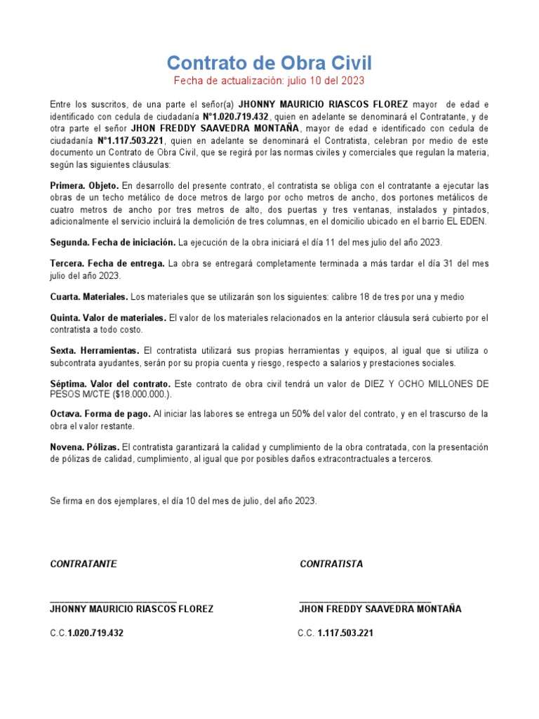 Contrato de Obra Civil | PDF