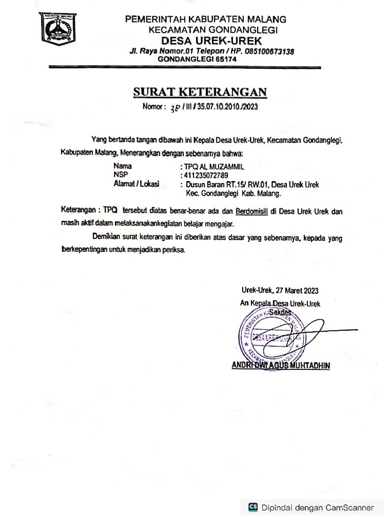 Surat Domisili TPQ | PDF