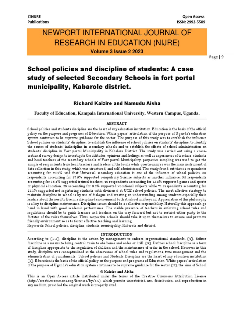 School Policies and Discipline of Students A Case Study of Selected ...