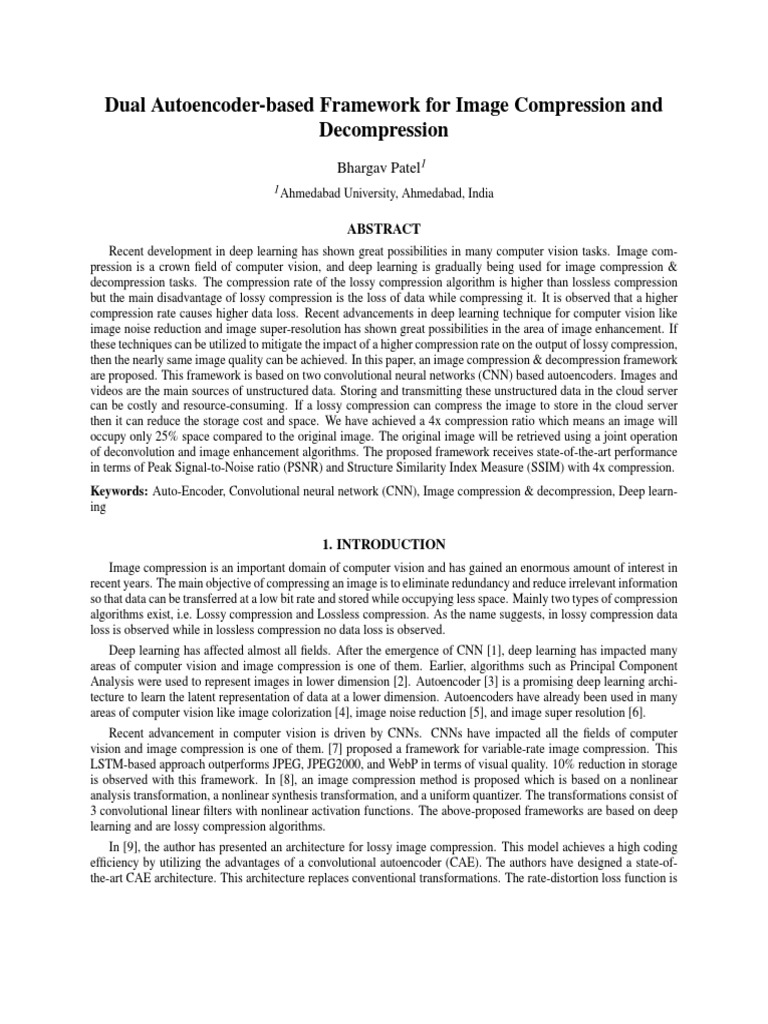Dual Autoencoder-Based Framework For Image Compression and Decompression | PDF