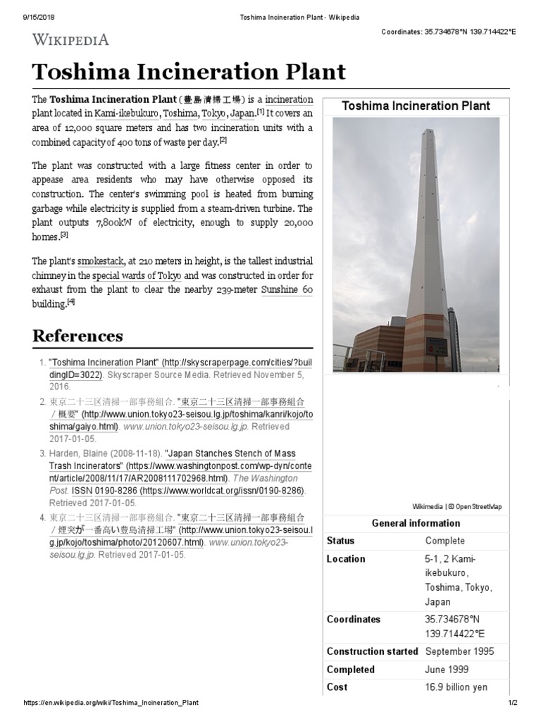 Toshima Incineration Plant - Wikipedia | PDF | Energy Technology