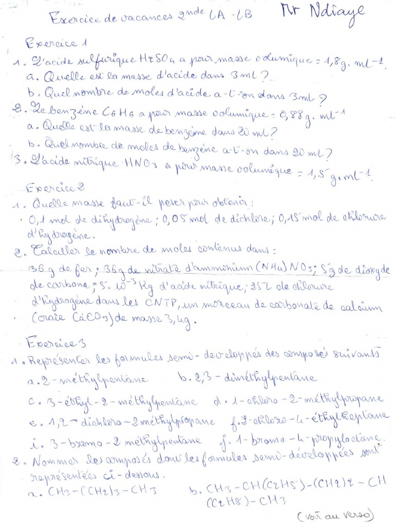 Exercices PC 2nde La LB | PDF