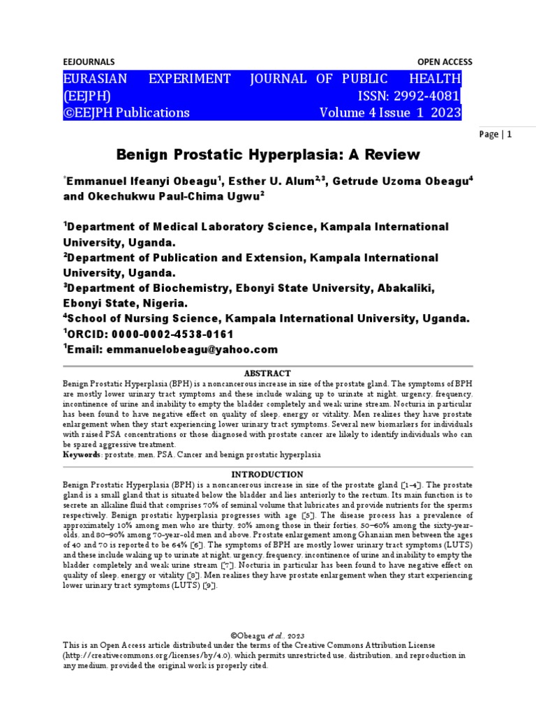 Benign Prostatic Hyperplasia A Review | PDF | Prostate | Urinary ...
