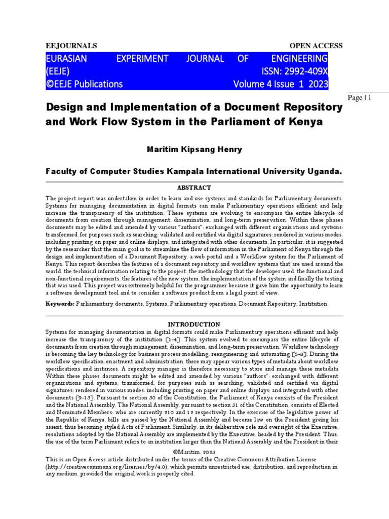 Design and Implementation of A Document Repository and Work Flow System in The Parliament of ...