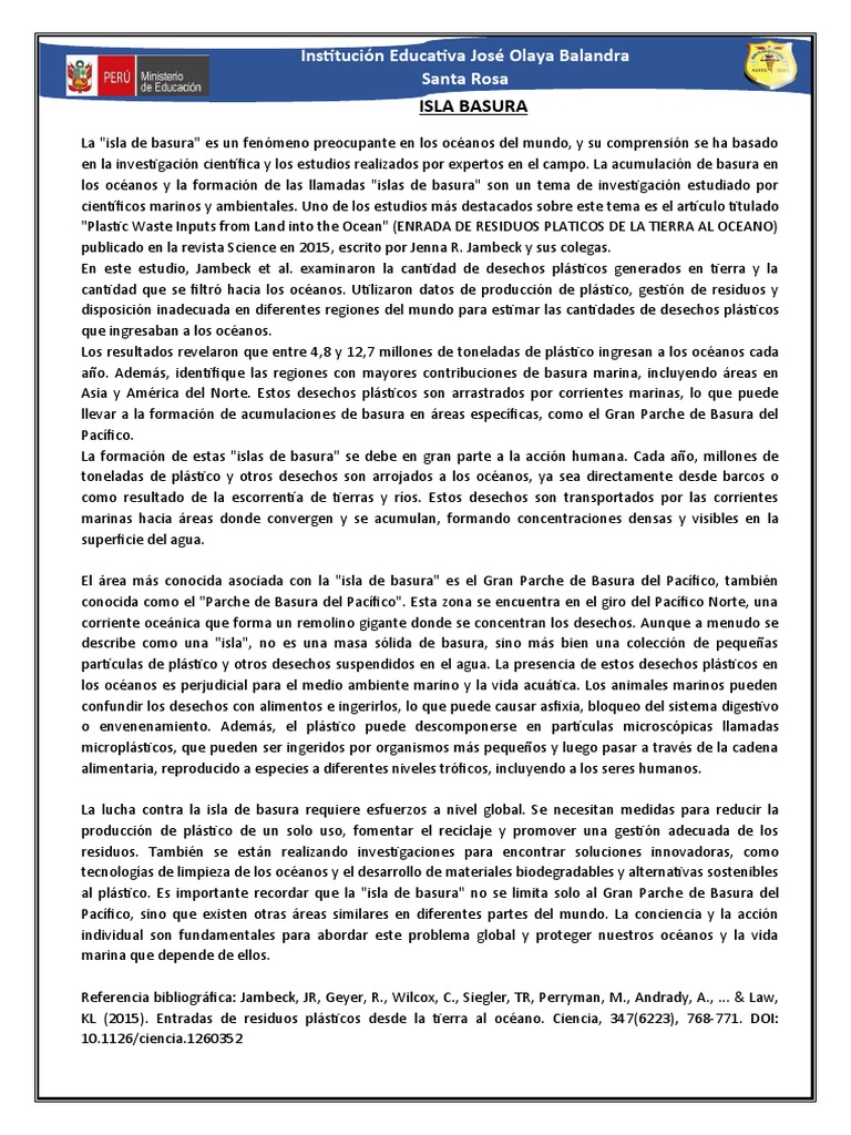 Texto Isla Basura | PDF | Residuos | Océanos