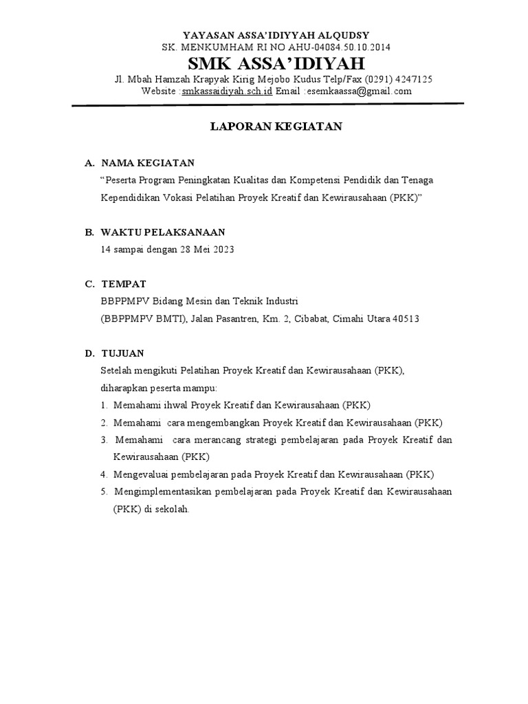 Contoh Laporan Pelatihan (Repaired) | PDF