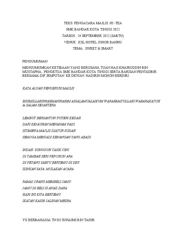 Teks Pengacara Majlis Hi Tea | PDF