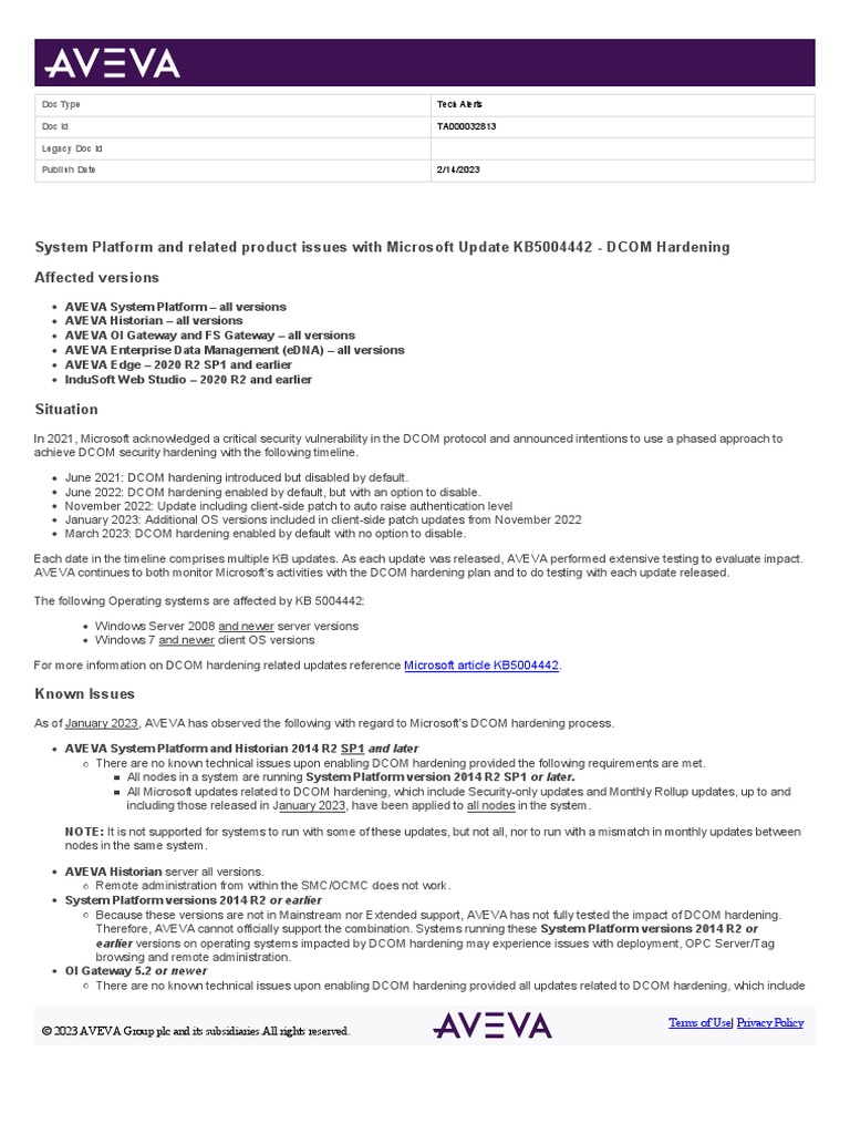 DCOM Hardening Impact on AVEVA Products | PDF