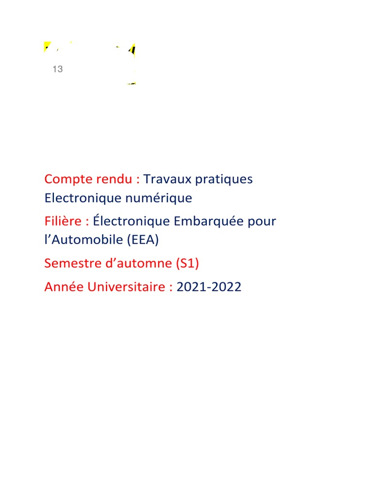 Compte Rendu Electronique Numerique (MAJID Amine) | PDF | Ingénierie électronique | Arithmétique